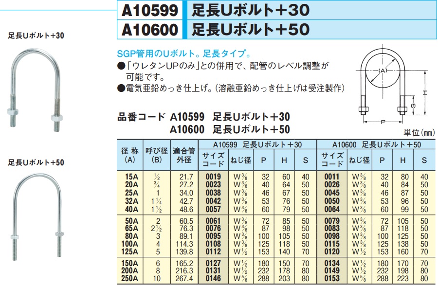 ｱｶｷﾞ 足長Uﾎﾞﾙﾄ+30 W1/2X125A | イイネ！ タカショー